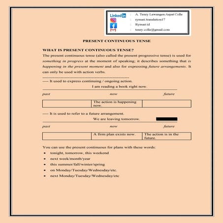 TENSE: PRESENT CONTINUOUS | PDF | Books and Literature