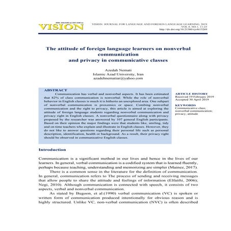 Attitude of Foreign Language Learners on Nonverbal Communication and Privacy in Communicative ...
