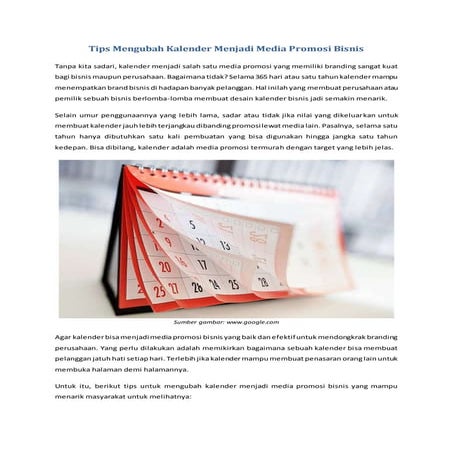 Tips Mengubah Kalender Menjadi Media Promosi Bisnis | PDF