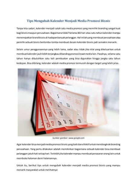 Manfaat Kalender Untuk Menunjang Promosi & Branding Bisnis | PDF