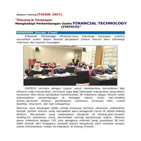 (2021) Silabus Training_ Peluang & Tantangan di Era FINANCIAL TECHNOLOGY (FINTECH) | DOCX