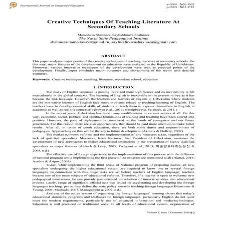 Creative Techniques Of Teaching Literature At Secondary Schools | PDF