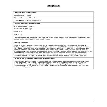 Short Film Proposal for Tyler Perry Studios | DOCX