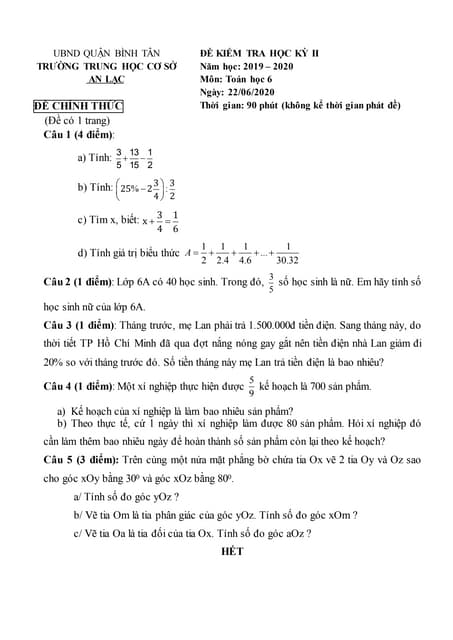 Đề Thi HK2 Toán 6 - THCS Nguyễn Gia Thiều | PDF