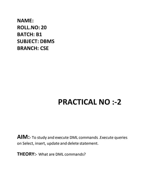 Sql Queries Dml Commands Pdf Databases Computer Software And 2319