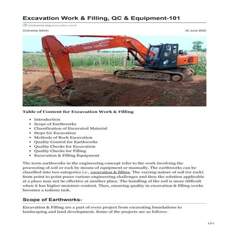 Excavation and filling - Execution, QC & Equipment 101 | PDF
