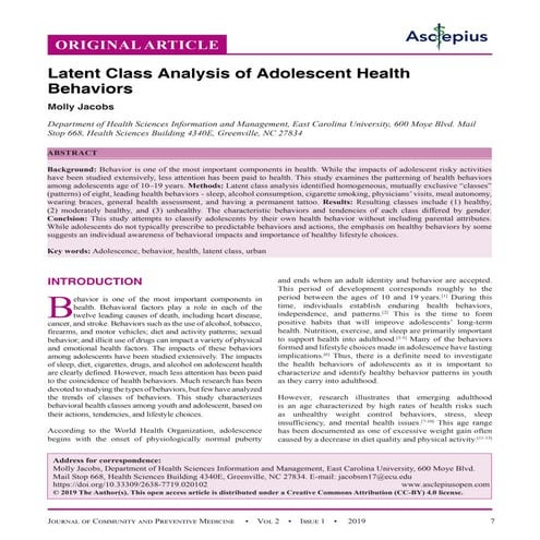 Latent Class Analysis of Adolescent Health Behaviors | PDF