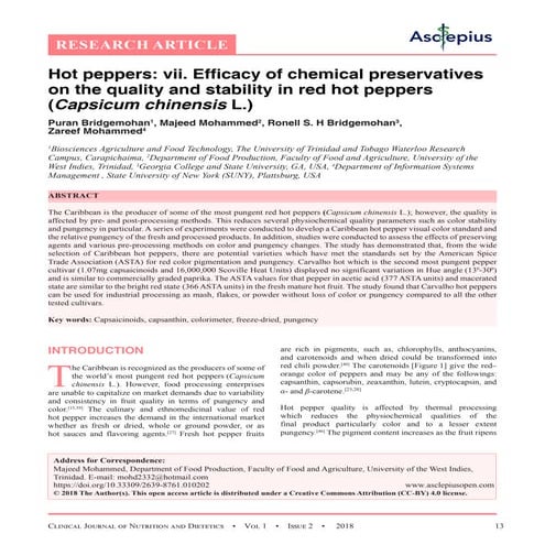 Hot peppers: vii. Efficacy of chemical preservatives on the quality and ...