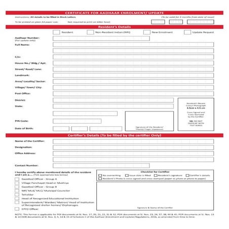Adhar sudhar form | PDF