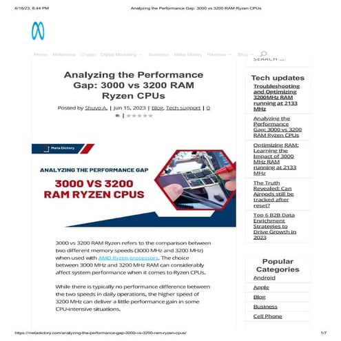 Analyzing the Performance Gap: 3000 vs 3200 RAM Ryzen CPUs | PDF