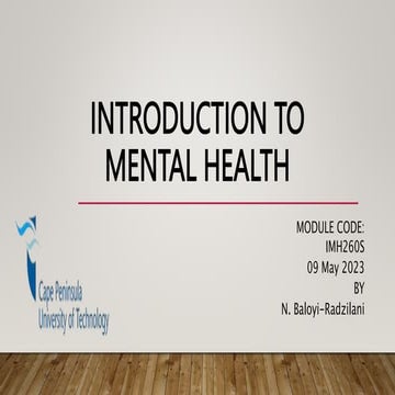 2. INTRODUCTION TO MENTAL HEALTH - PREVENTION OF MENTAL ...