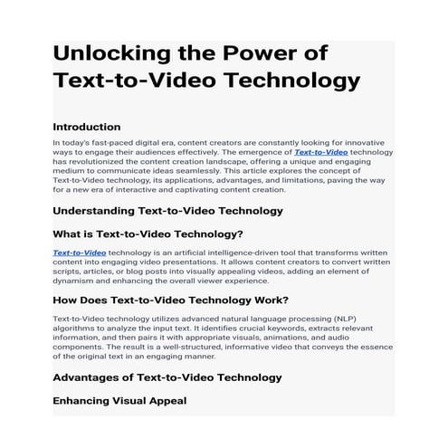 text to video | PDF | Video Software | Computer Software and Applications