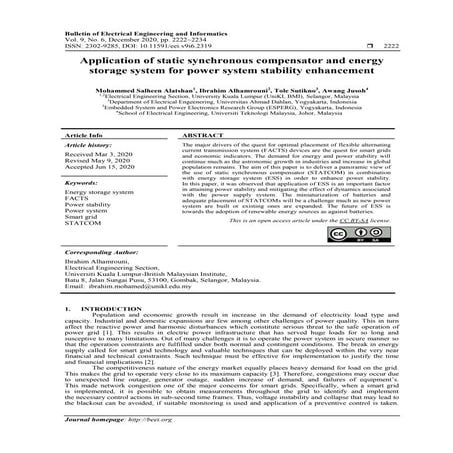 Application Of Static Synchronous Compensator And Energy Storage System For Power System