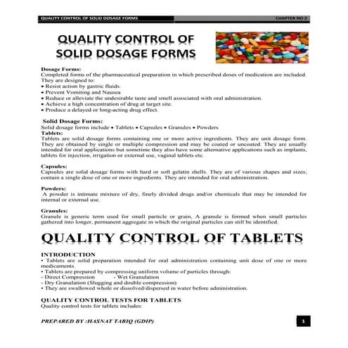 QUALITY CONTROL OF SOLID DOSAGE FORMS (TABLETS , CAPSULES & POWDERS) | PDF