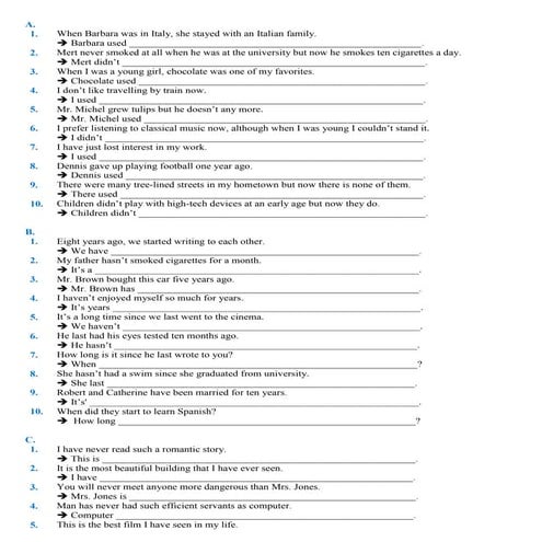 Rewrite sentence exercises for 10 grade students | DOCX