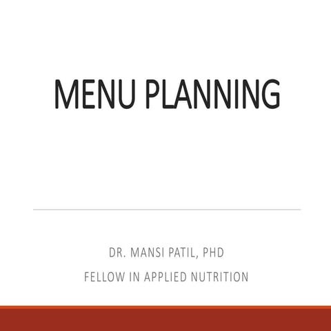 Menu Planning in clinical nutrition with exchange list | PPTX