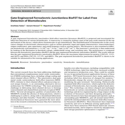 Nanowire FET based BioSensor for label free Detection | PDF
