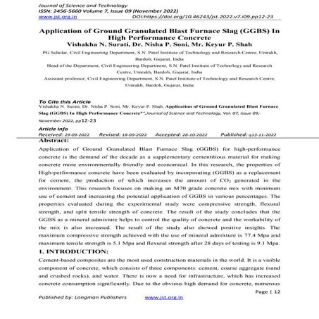 Application of Ground Granulated Blast Furnace Slag (GGBS) In High ...