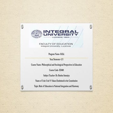 Role of Education in National Integration and Harmony | PPTX