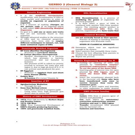 GENERAL BIOLOGY 2 GENETIC ENGINEERINGGGG | PDF