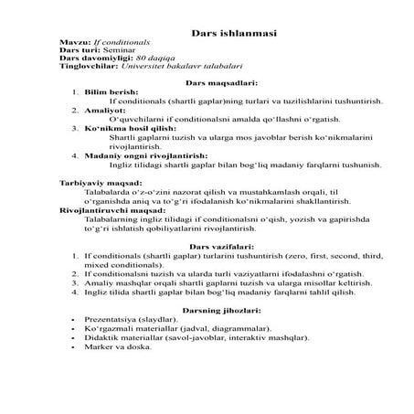 2.Dars ishlanma.docx if clause structures and explanations | DOCX