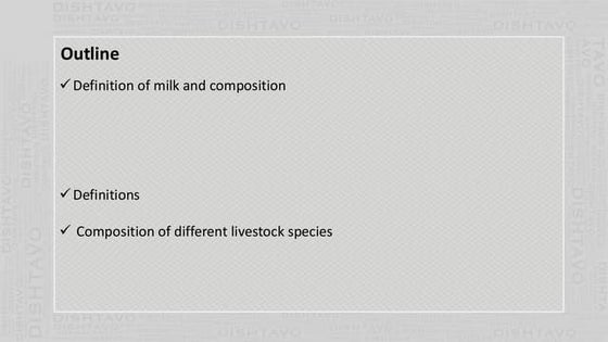 Lecture 1 Dairy scenario composition of milk.pptx | Chemistry | Science