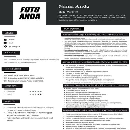 Contoh CV Digital Marketing dalam bahasa inggris | PDF