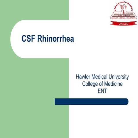 Cerebrospinal fluid Rhinorrhea by dr avan | PDF