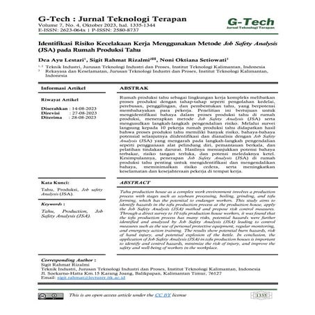 risiko kecelakaan kerja menggunakan metode jopb sefety analysis | PDF