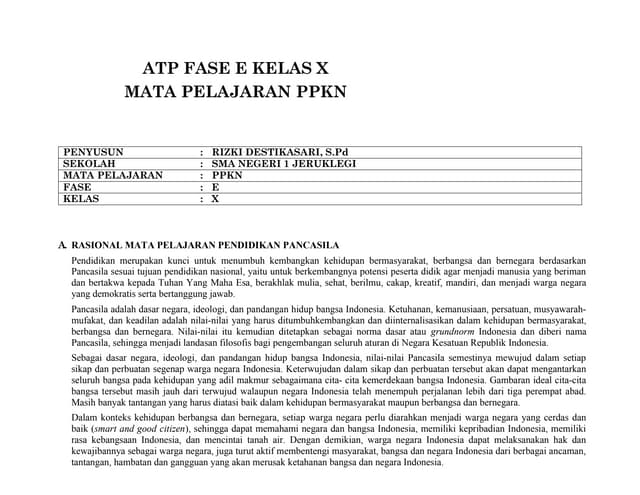 ATP Pendidikan Pancasila Fase D Kelas 7 SMP | DOC