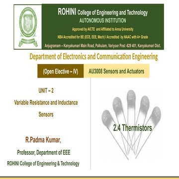 2.4 Thermistors ENSORS AND INSTRUMENTATION (UNIT V - SIGNAL ...