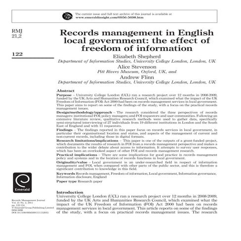 Records management in English local government: the effect of freedom ...