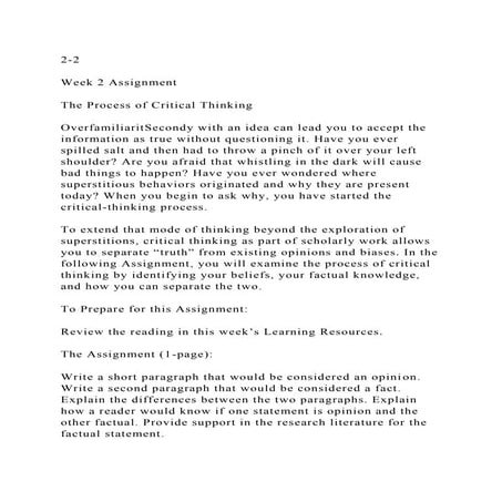 2-2Week 2 AssignmentThe Process of Critical ThinkingOver.docx
