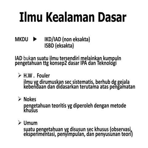 PENGANTAR ILMU ALAMIAH DASAR UNTUK MAHASISWA SARAJANA | PPT
