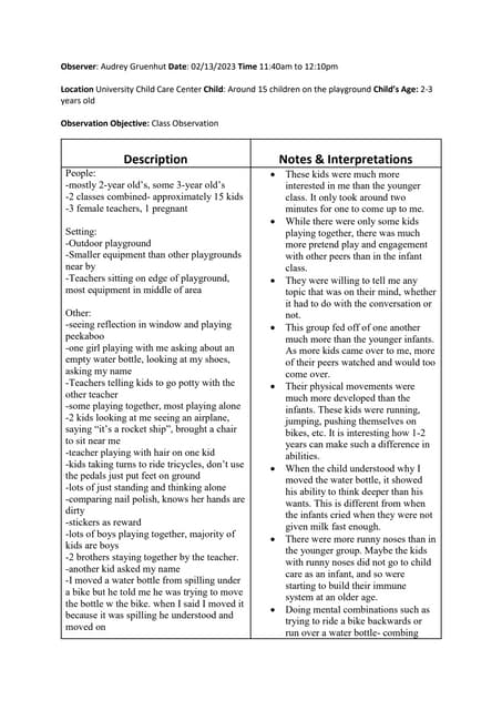 HDFS3900; 1 Year Old Observation Template Gruenhut.docx | Children\'s ...