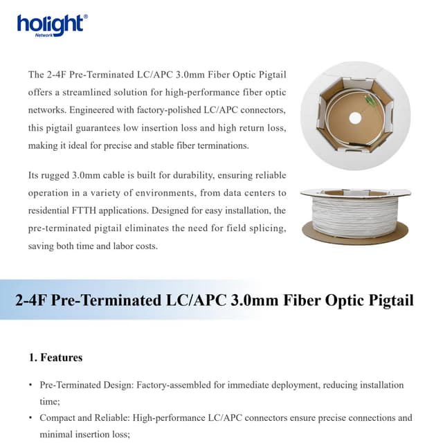 2–4F Pre-Terminated LC APC 3.0mm Fiber Optic Pigtail | Low-Loss Indoor ...