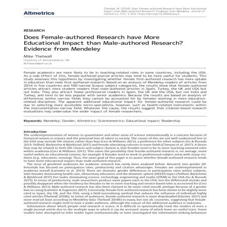 Does Female-authored Research have More Educational Impact than Male ...