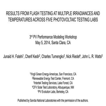 2014 PV Performance Modeling Workshop: Results from Flash Testing at ...