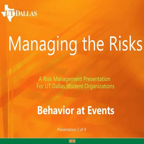 Managing the Risks - Behavior at Events - Presentation 2 of 9 | PPT