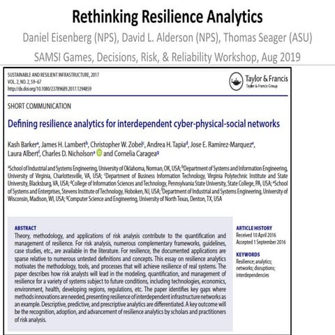 GDRR Opening Workshop - Rethinking Resilience Analytics - Daniel Eisenberg, August 5, 2019 | PPT