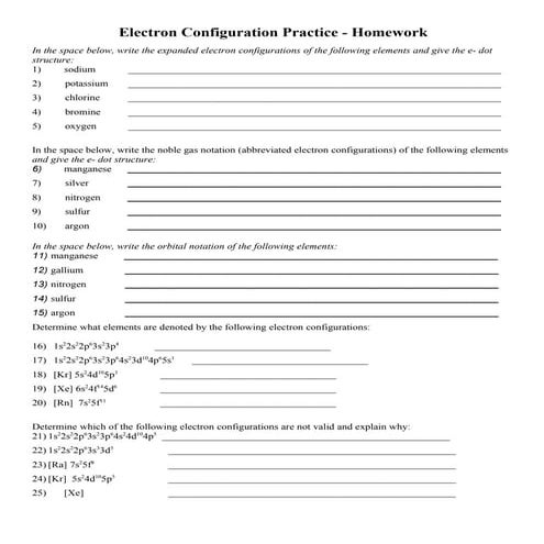2 electron configurationpracticehomework | DOC