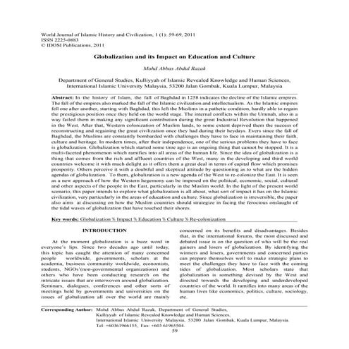 Globalization and its Impact on Education and Cultur (journal paper ...
