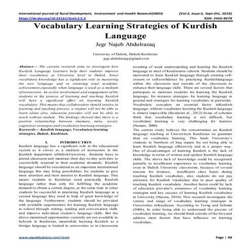 Vocabulary Learning Strategies of Kurdish Language | PDF