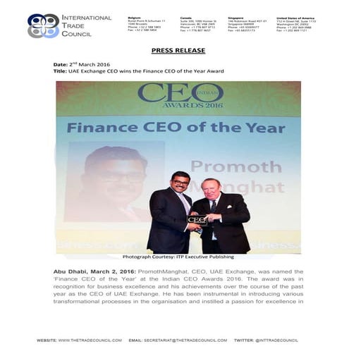 UAE Exchange CEO wins the Finance CEO of the Year Award | PDF