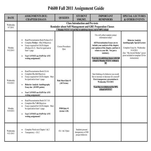 Fall 2011 Assignment Guide | PPT