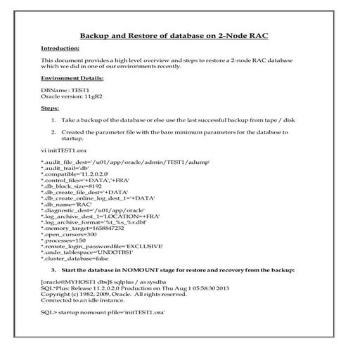 Backup And Restore Of Database On 2 Node Rac Pdf