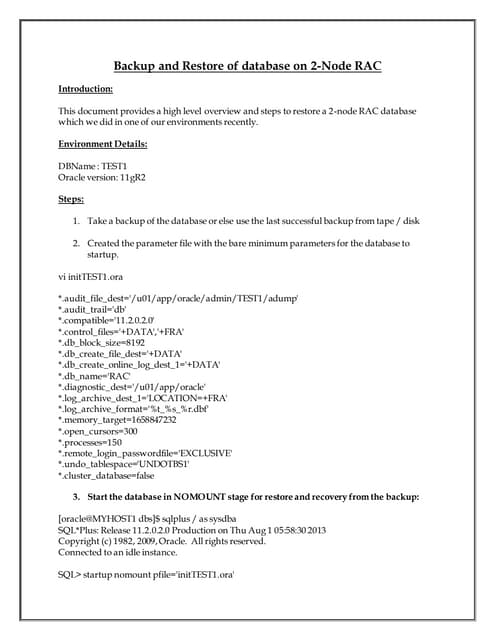 Backup And Restore Of Database On 2 Node Rac Pdf