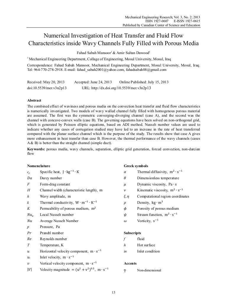 Numerical investigation of heat transfer and fluid flow characteristi…