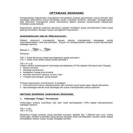 Matematika ekonomi (Keuntungan Maksimum) | DOCX