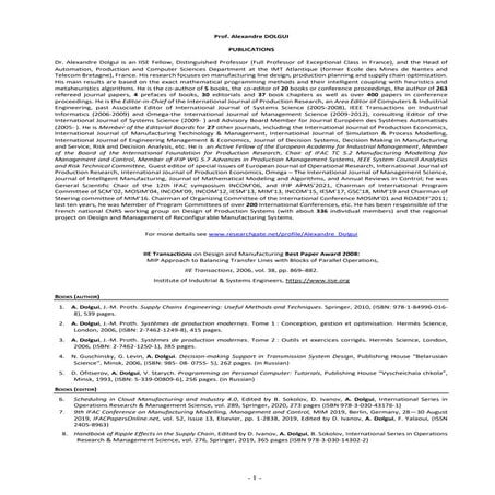 Curriculum vitae prof alexandre dolgui | PDF